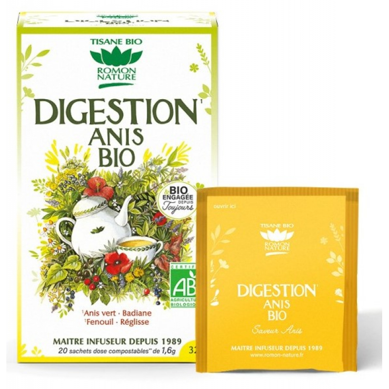 Tisane bio digestion Anis Romon Nature, infusiondigestion 20 sachets romon nature aromatic provence